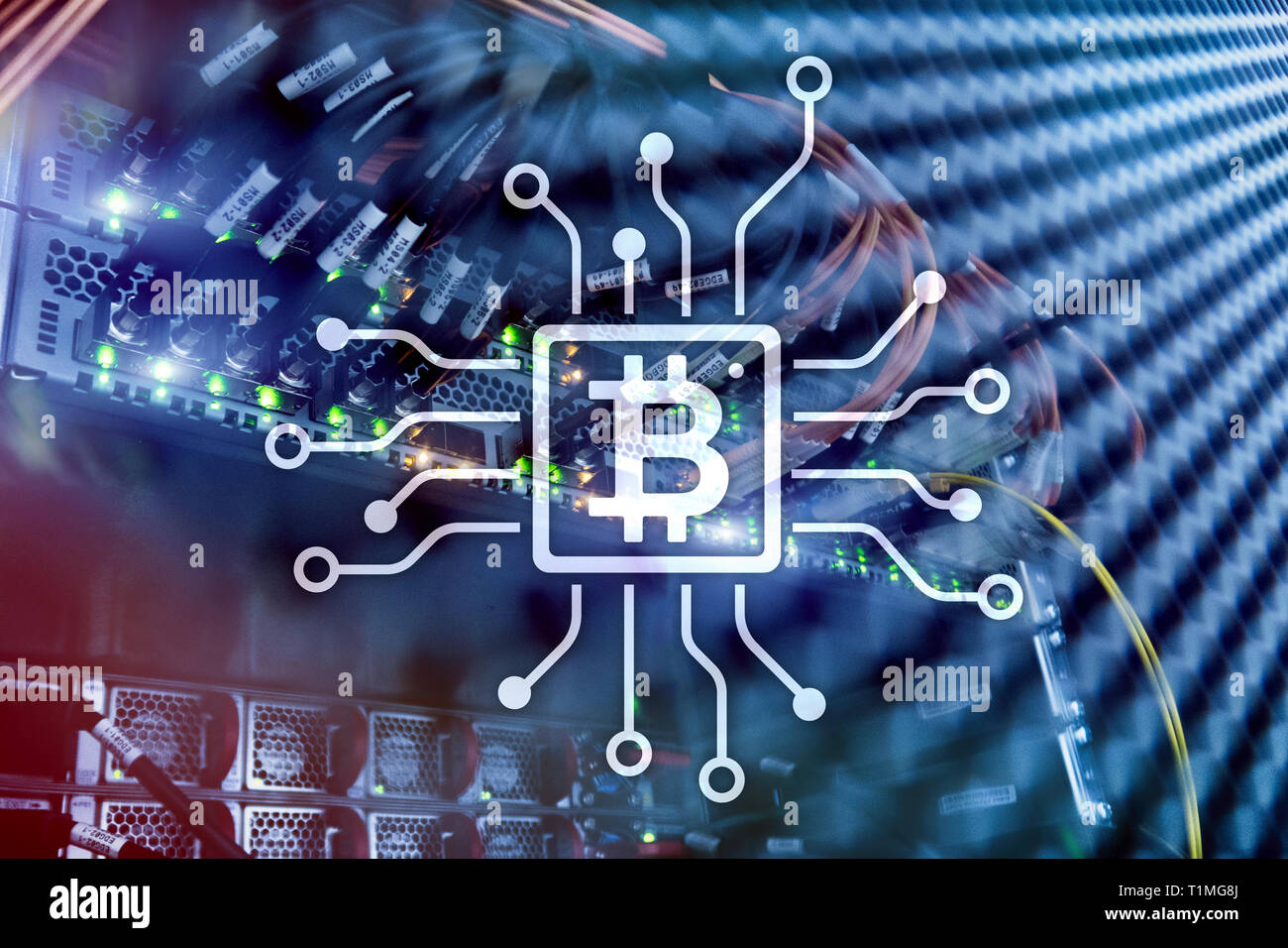Bitcoin, Blockchain concept on server room background Stock Photo - Alamy