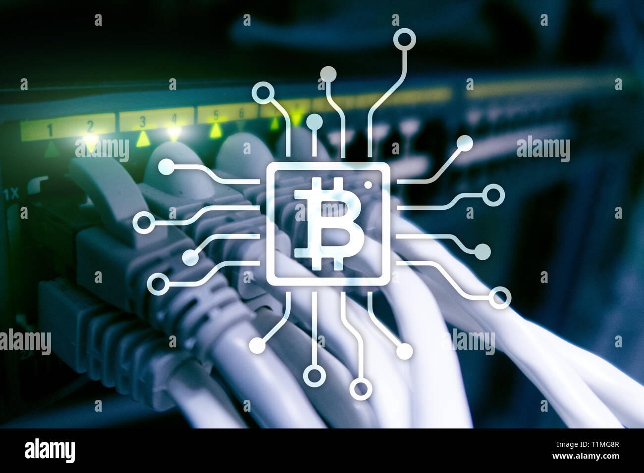 Bitcoin, Blockchain concept on server room background Stock Photo - Alamy