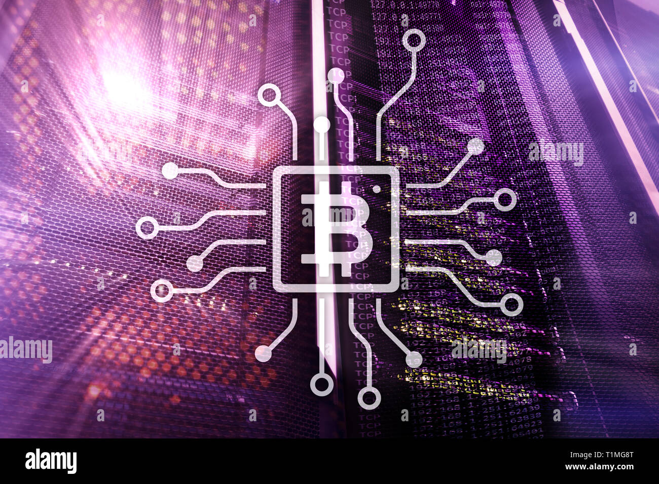 Bitcoin, Blockchain concept on server room background Stock Photo - Alamy