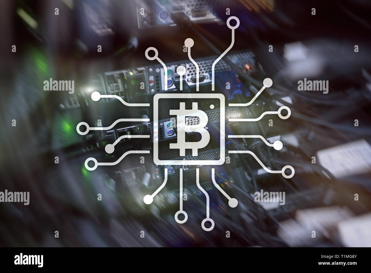 Bitcoin, Blockchain concept on server room background Stock Photo - Alamy