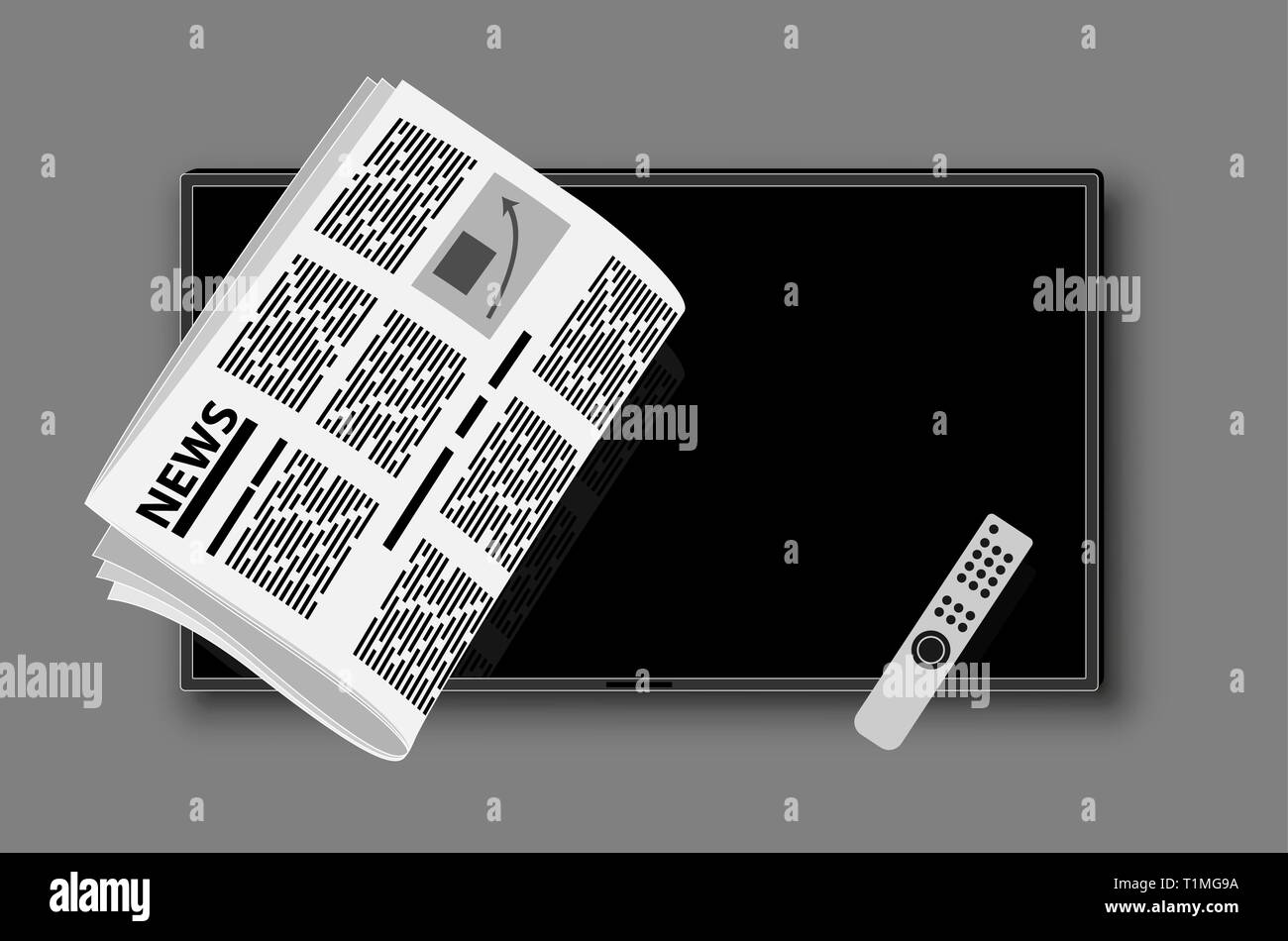 Modern TV and folded newspaper on its background. News and important ...