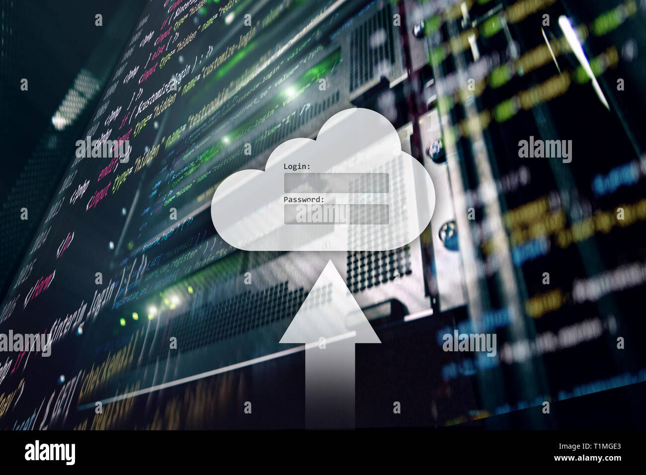 Cloud storage, data access, login and password request window on server ...