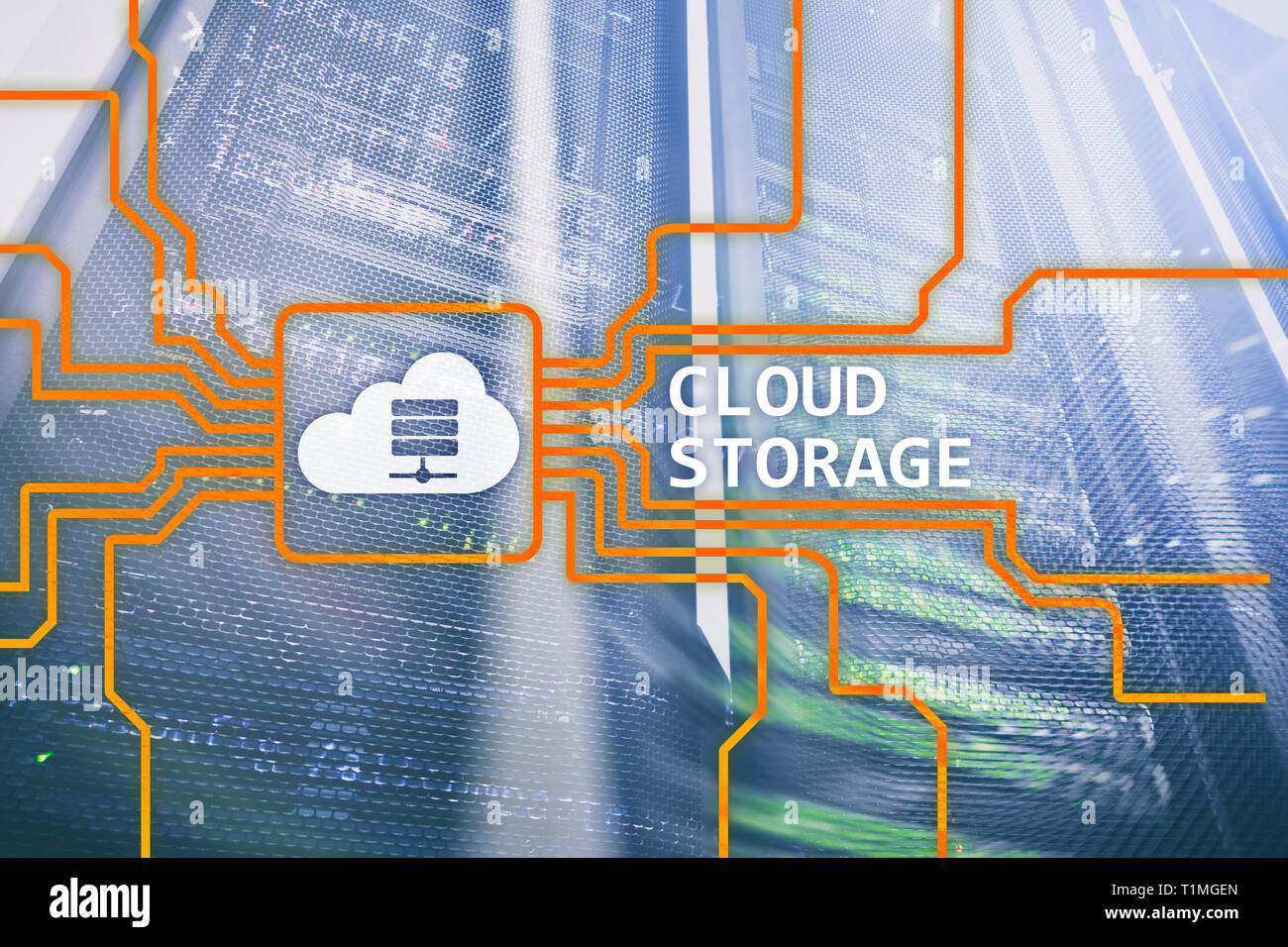 Cloud data storage concept on server room background Stock Photo - Alamy