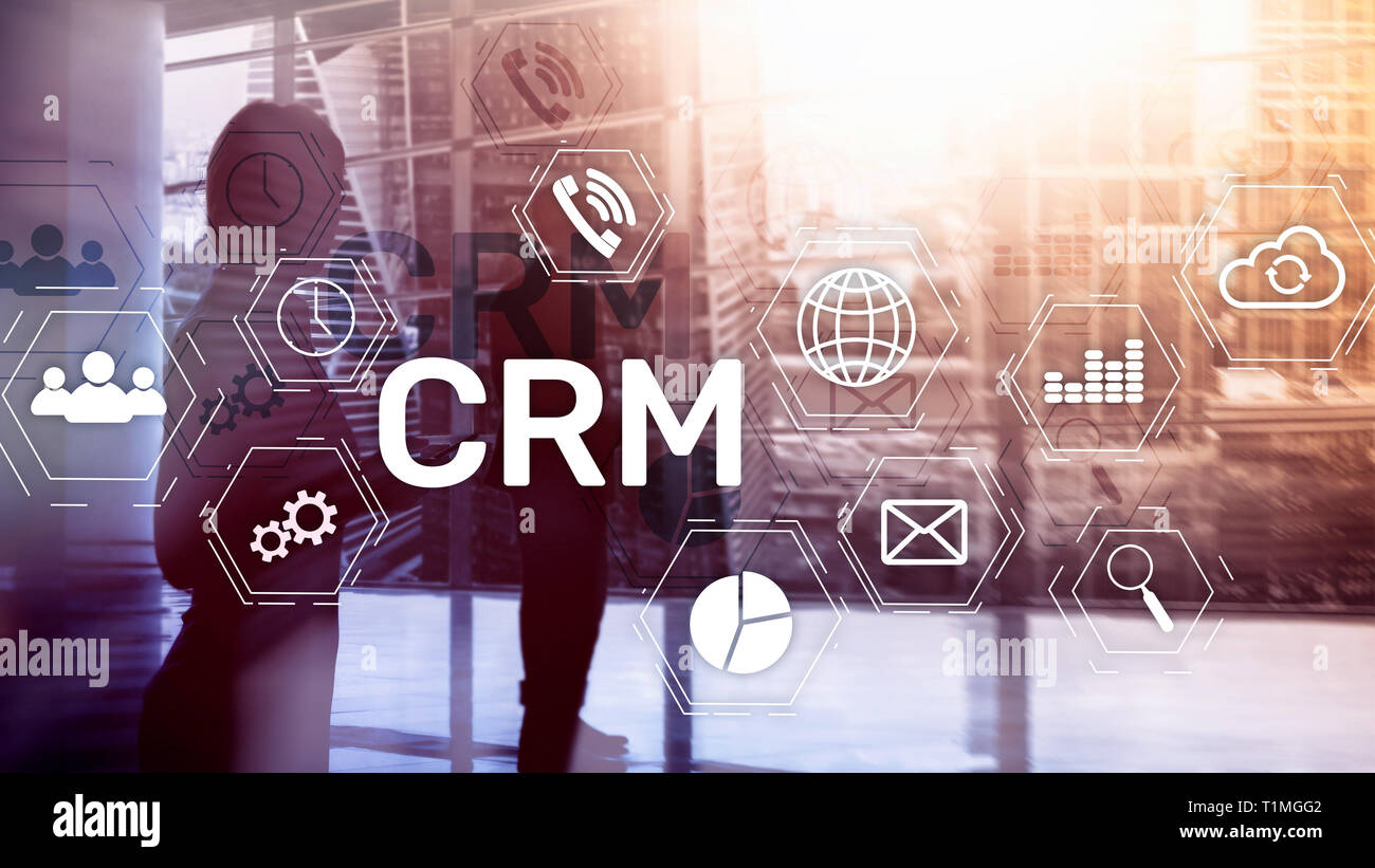 CRM, Customer relationship management system concept on abstract ...