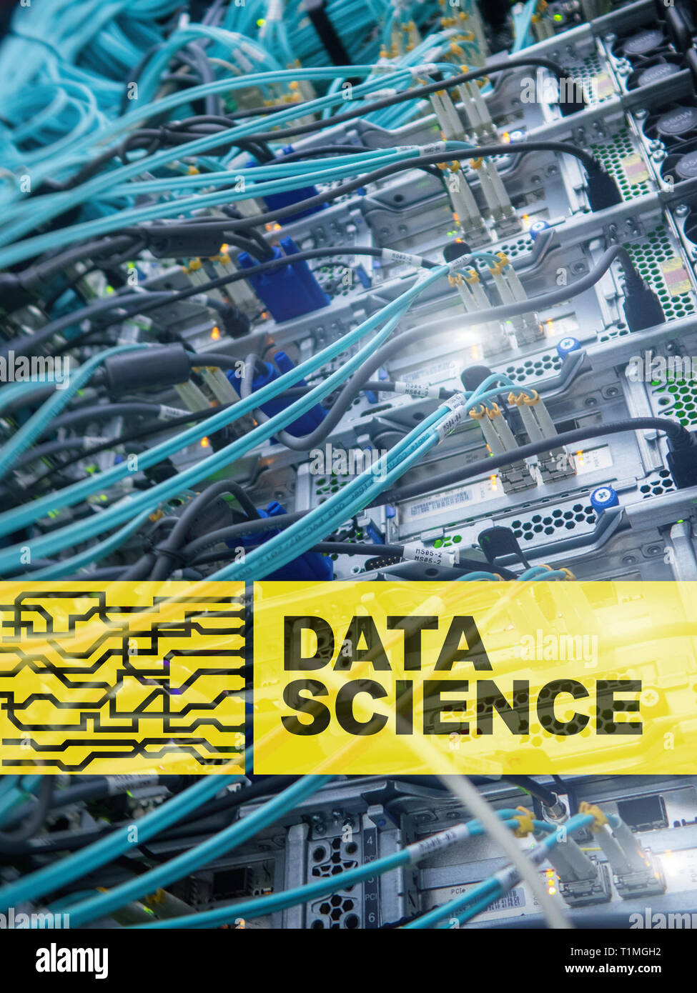 Data science, business, internet and technology concept on server room ...