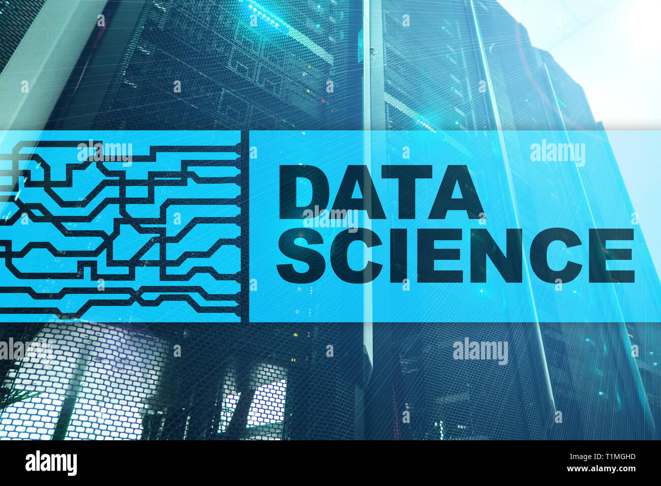 Data science, business, internet and technology concept on server room ...