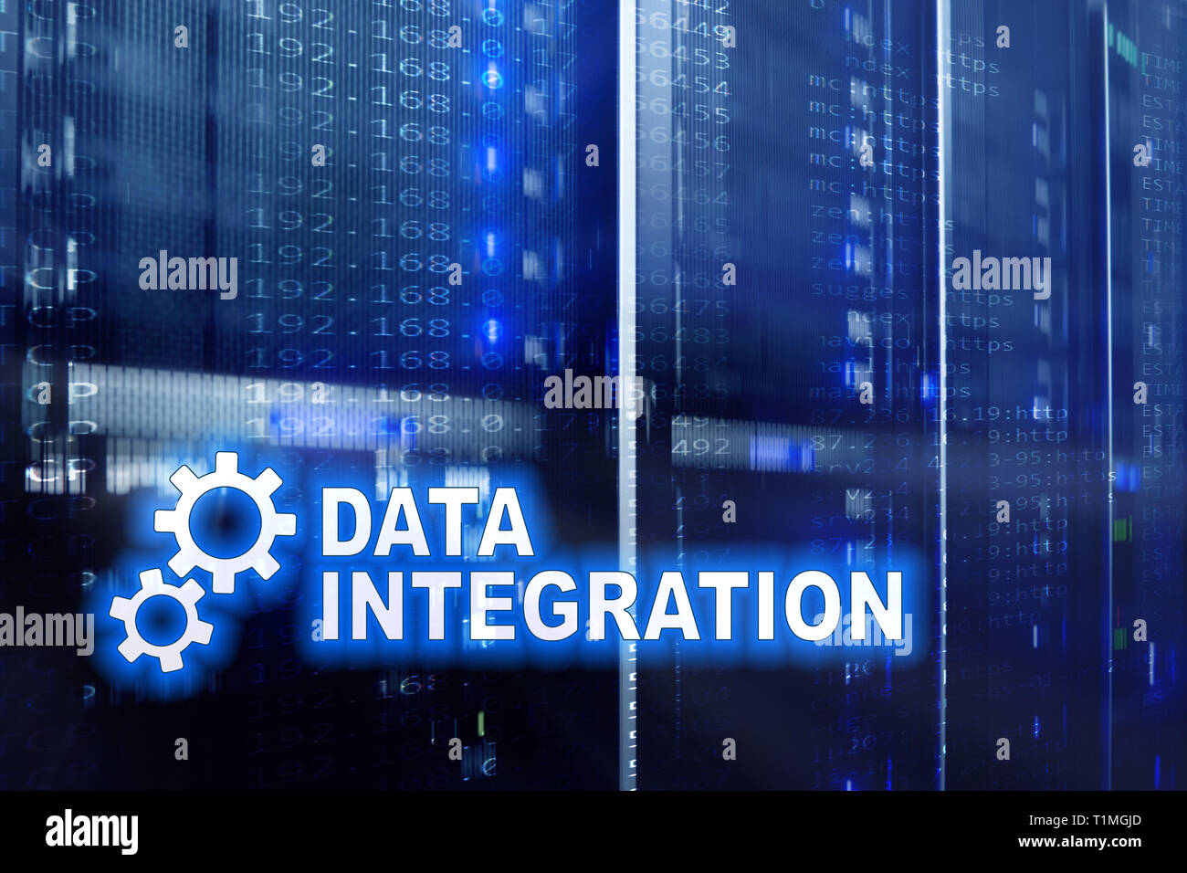 Data integration information technology concept on server room ...