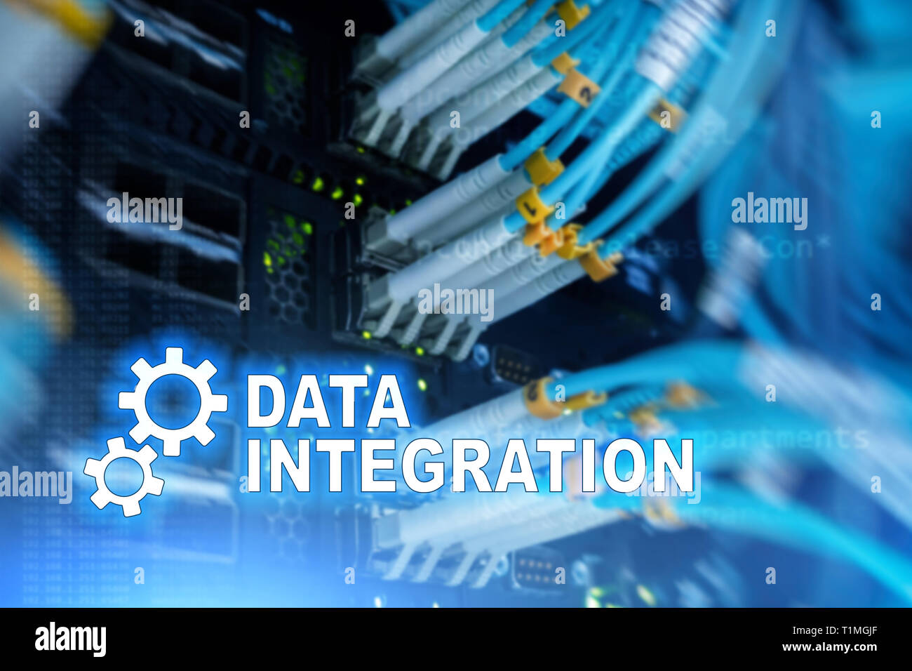 Data integration information technology concept on server room ...