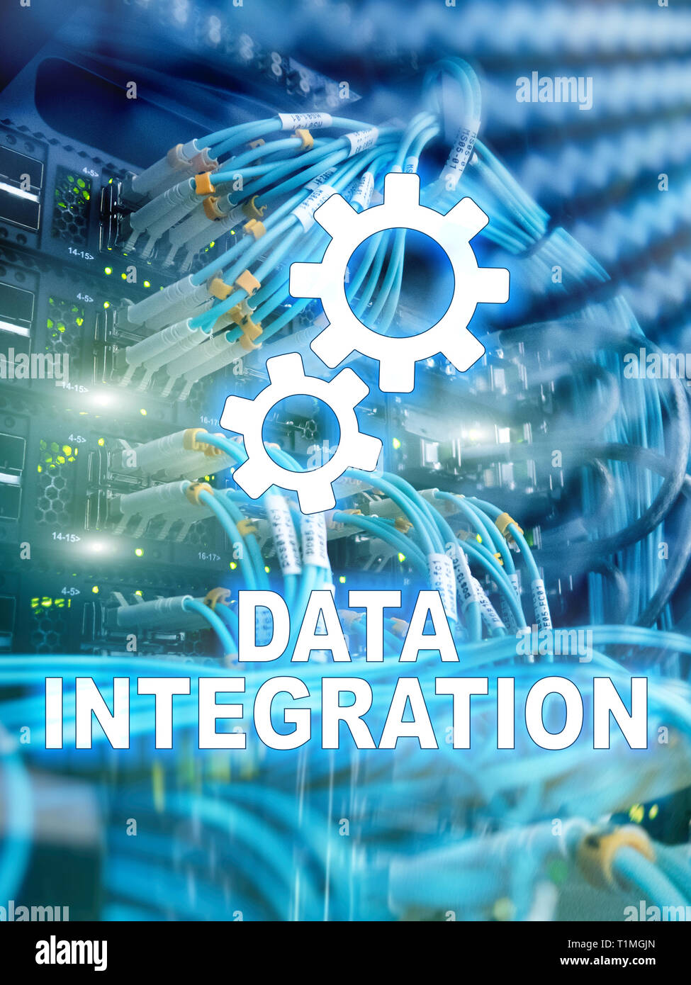 Data integration information technology concept on server room ...