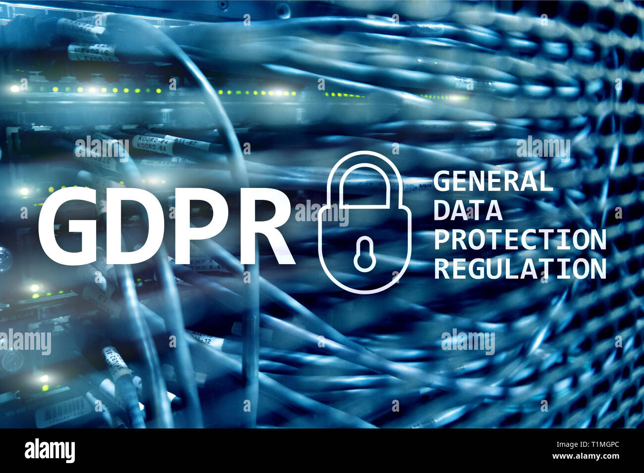 GDPR, General data protection regulation compliance. Server room ...