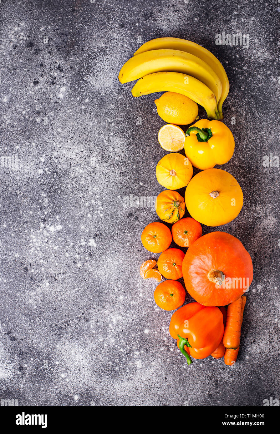 Assortment of yellow and orange fruits and vegetables Stock Photo - Alamy
