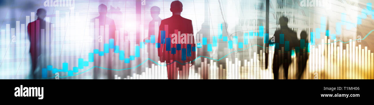 Online trading, FOREX, Investment concept on blurred business center ...