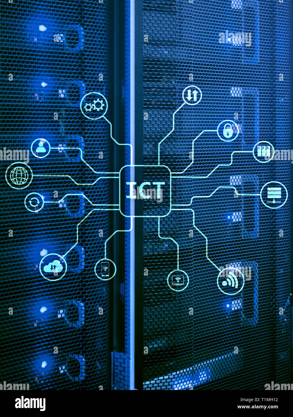 ICT - information and communications technology concept on server room ...