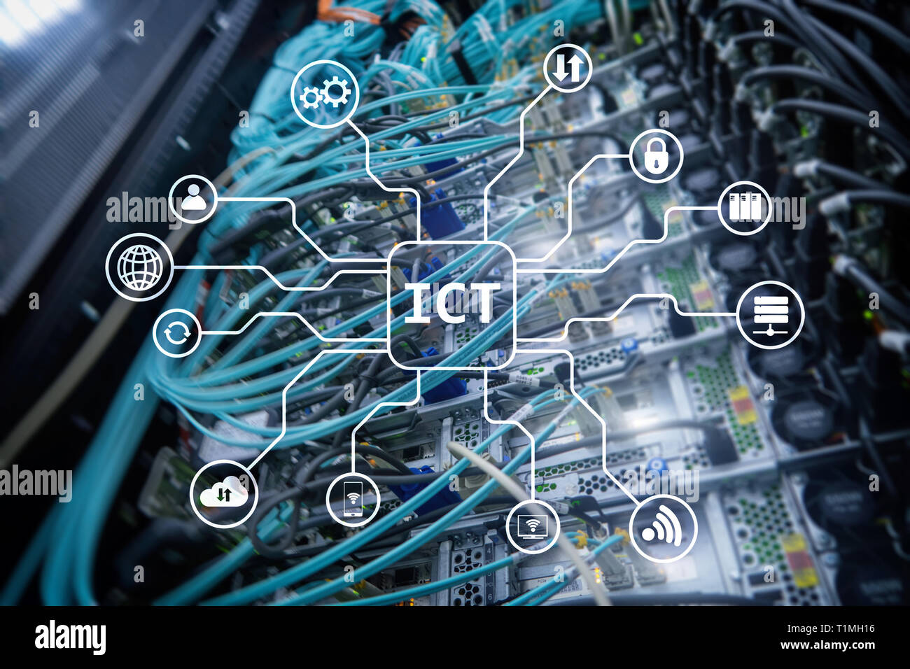 ICT - information and communications technology concept on server room ...