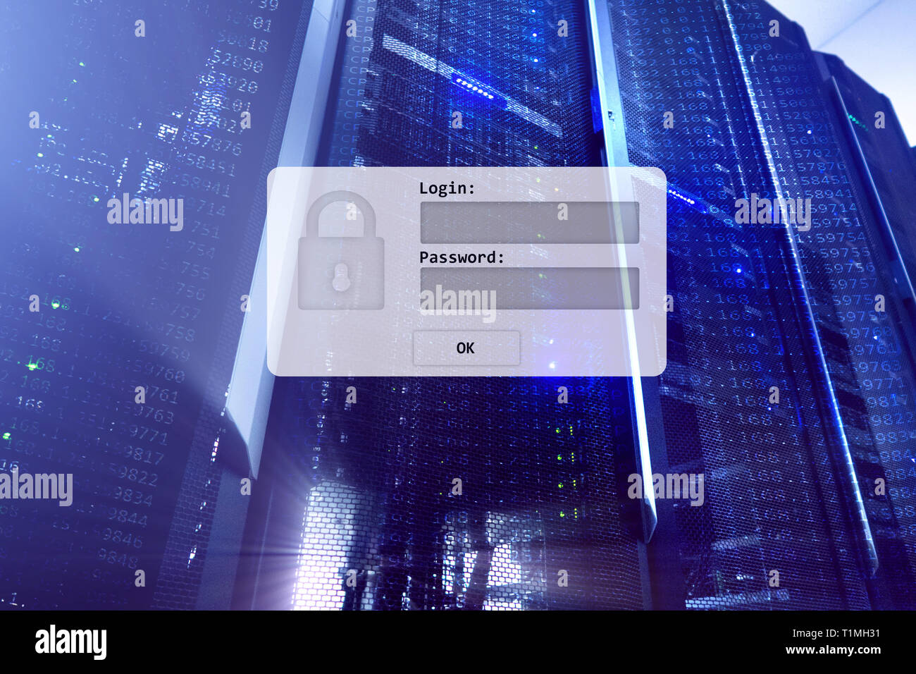 Server room, login and password request, data access and security Stock ...