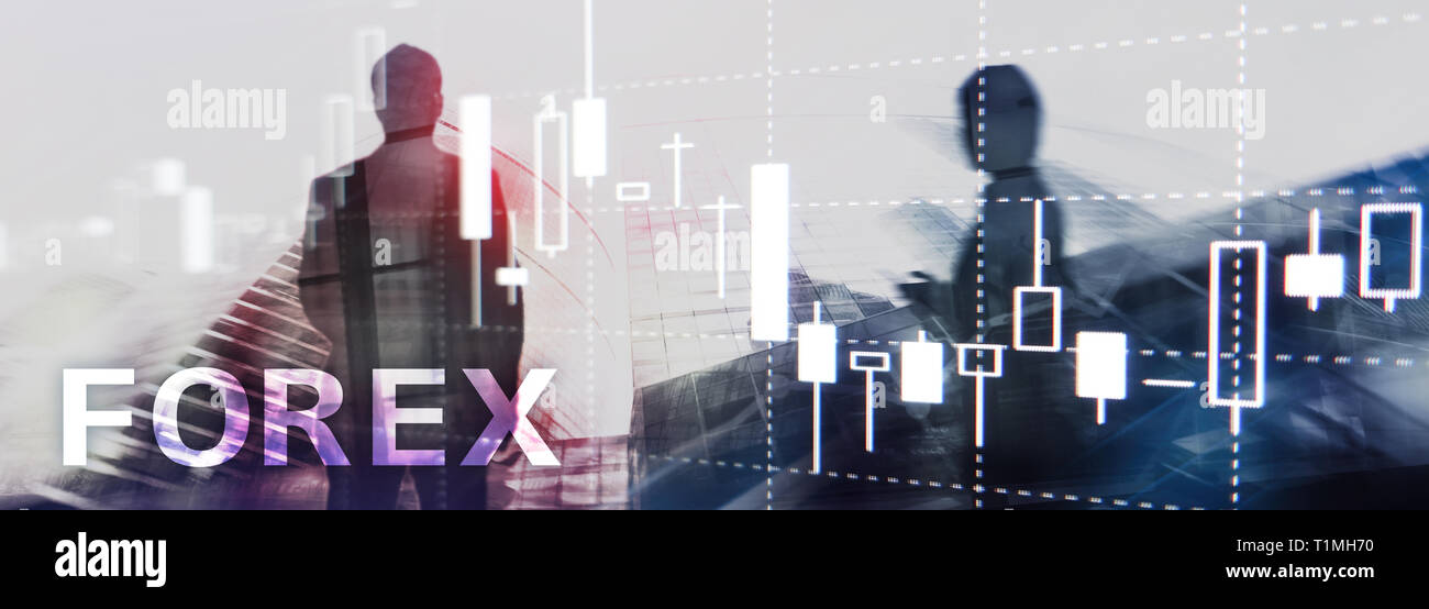 Forex trading, financial candle chart and graphs on blurred business ...