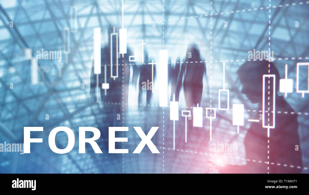 Forex trading, financial candle chart and graphs on blurred business ...