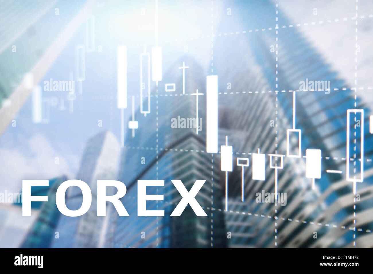 Forex trading, financial candle chart and graphs on blurred business ...