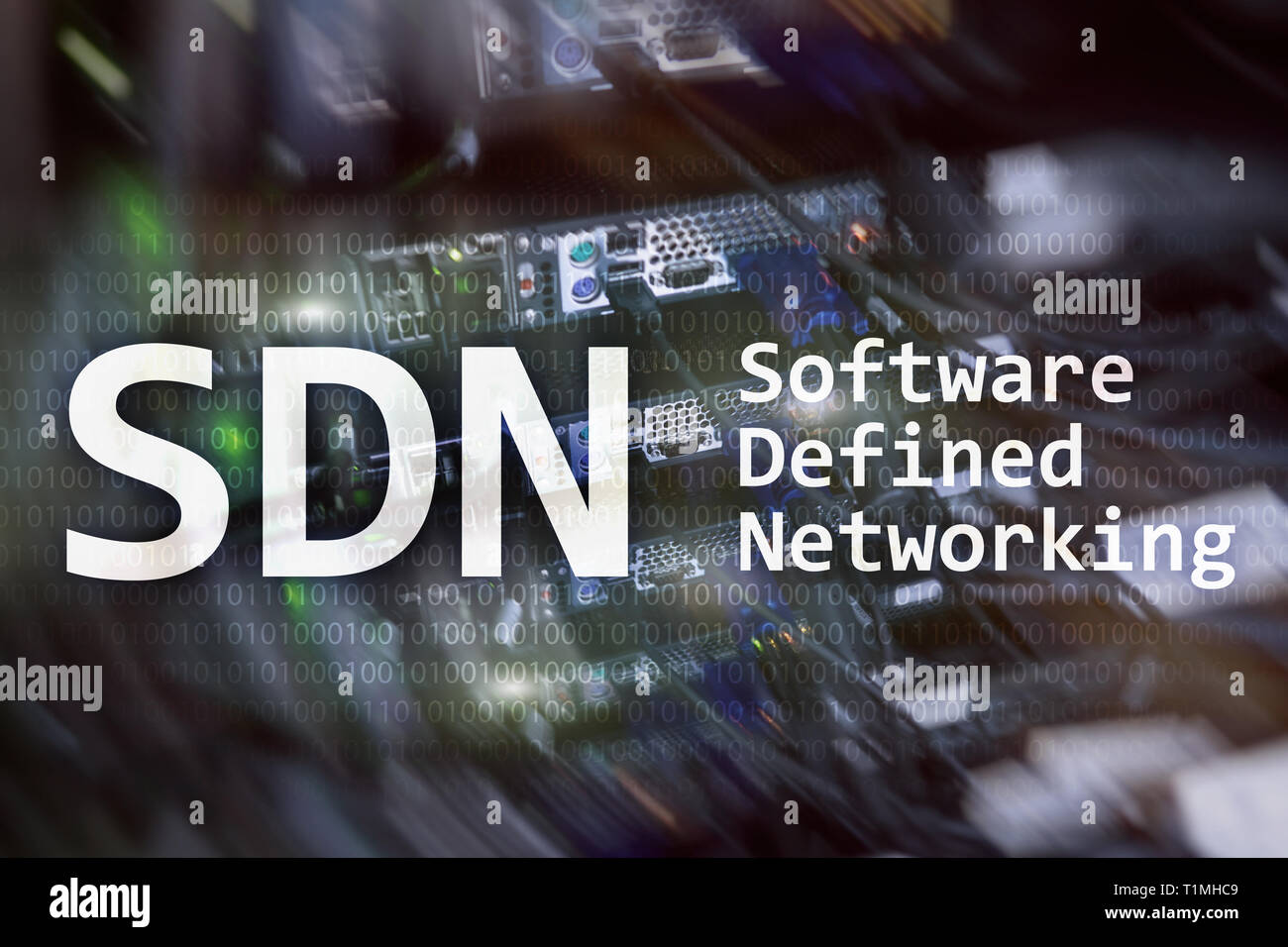 SDN, Software defined networking concept on modern server room ...