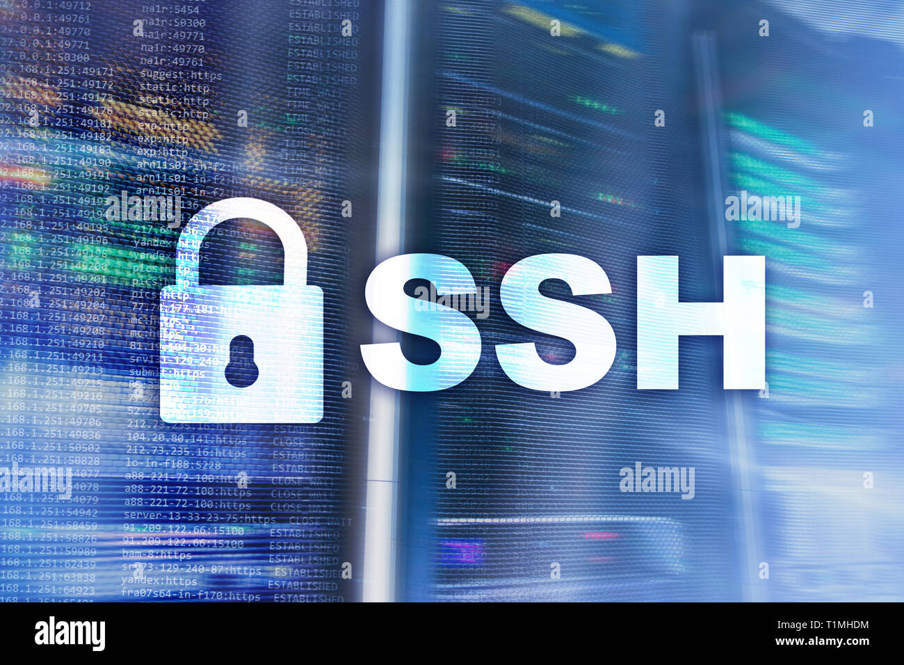 SSH, Secure Shell protocol and software. Data protection, internet and ...