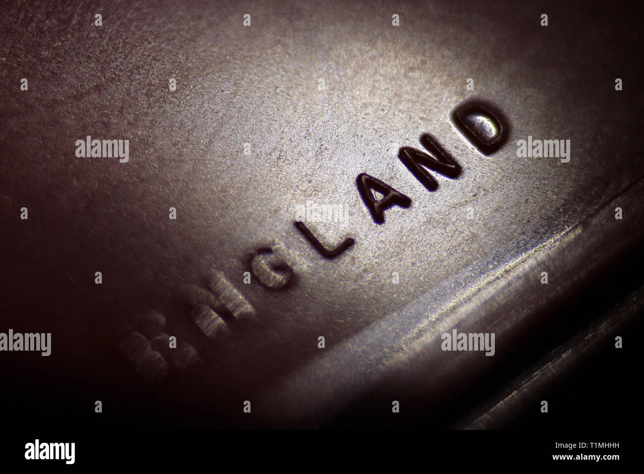 Made in England inscription relief in metal sheet, close-up Stock Photo ...
