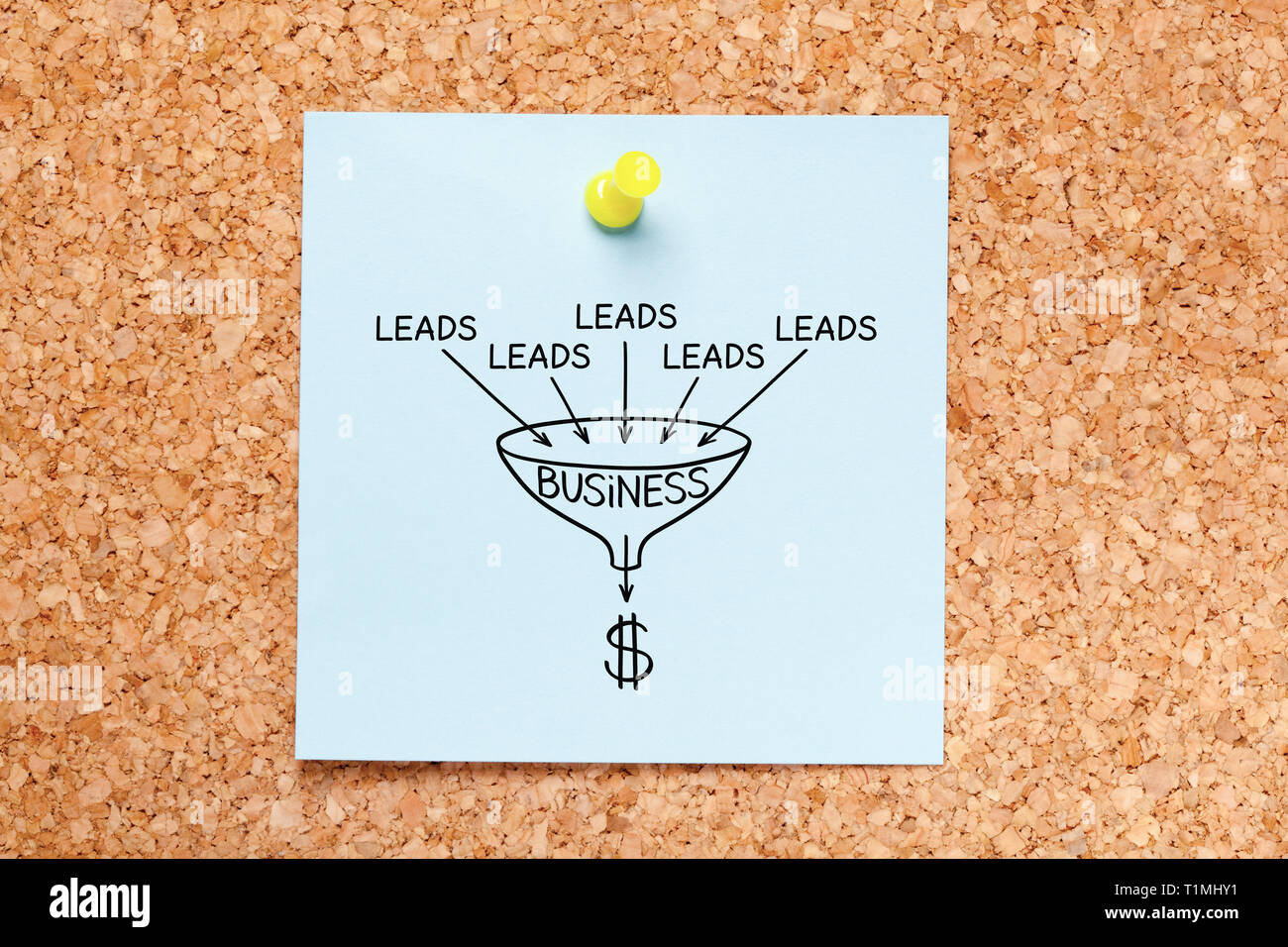 Sales funnel lead generation business concept drawn on blue sticky note ...