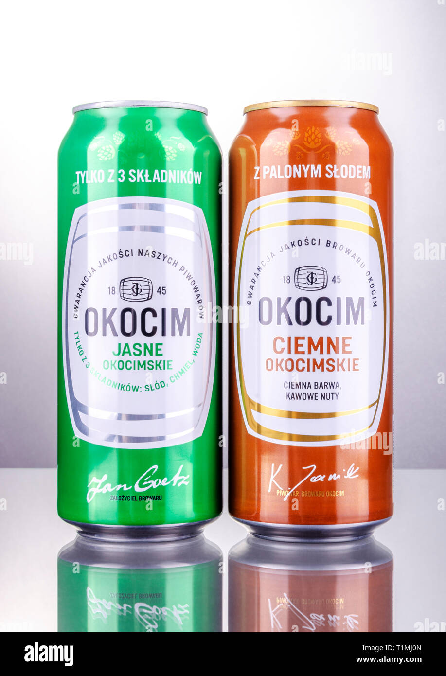 Can of Okocim beer isolated on gradient background Stock Photo - Alamy