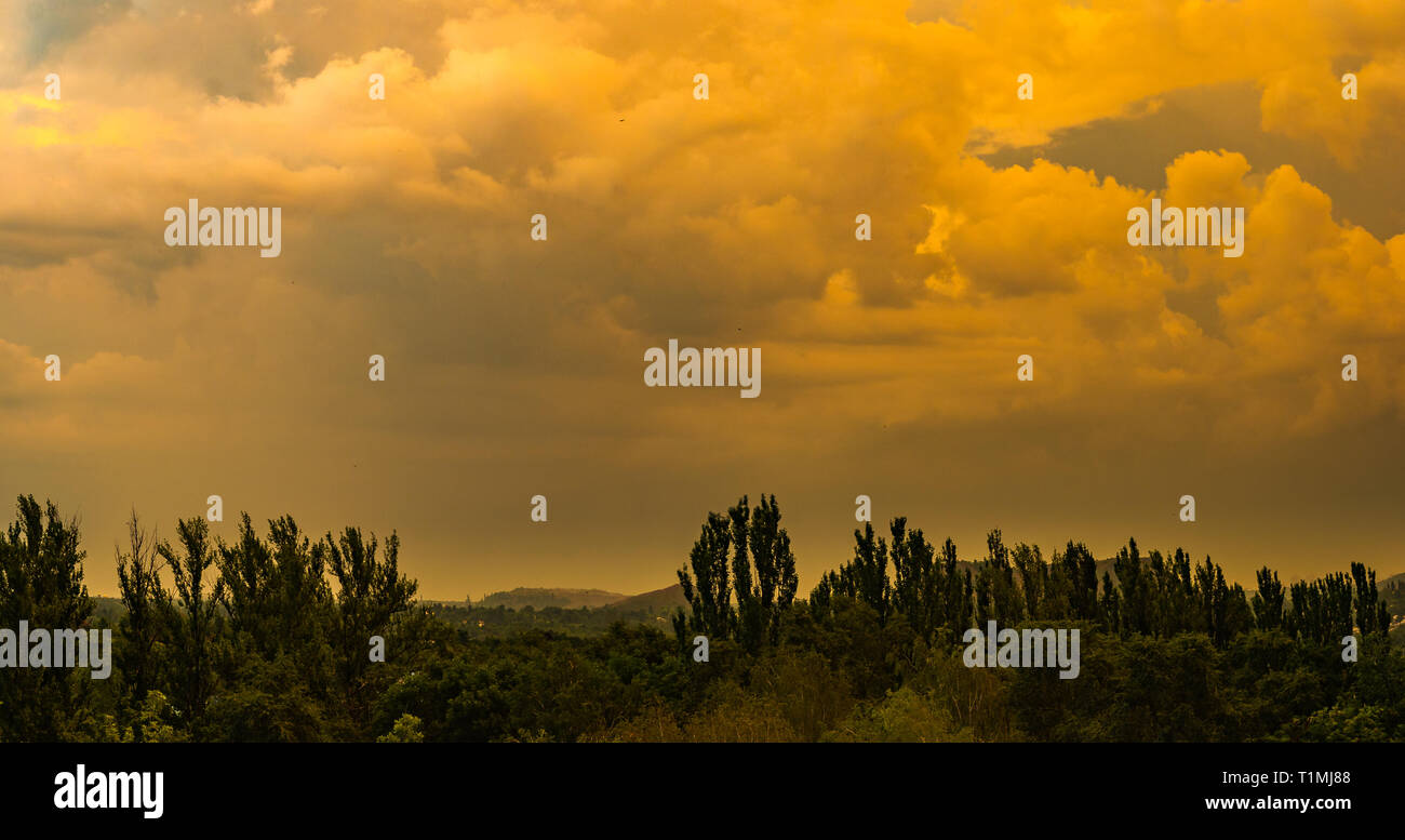 Landscape with dramatic light - beautiful golden sunset with saturated ...