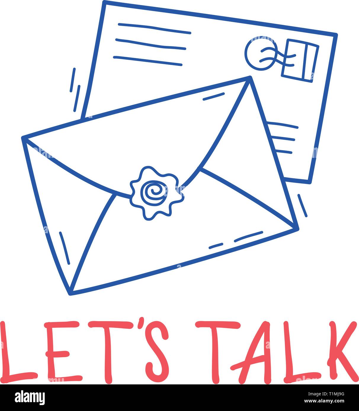 Hand draw two mail icon in doodle style for your design with lettering ...