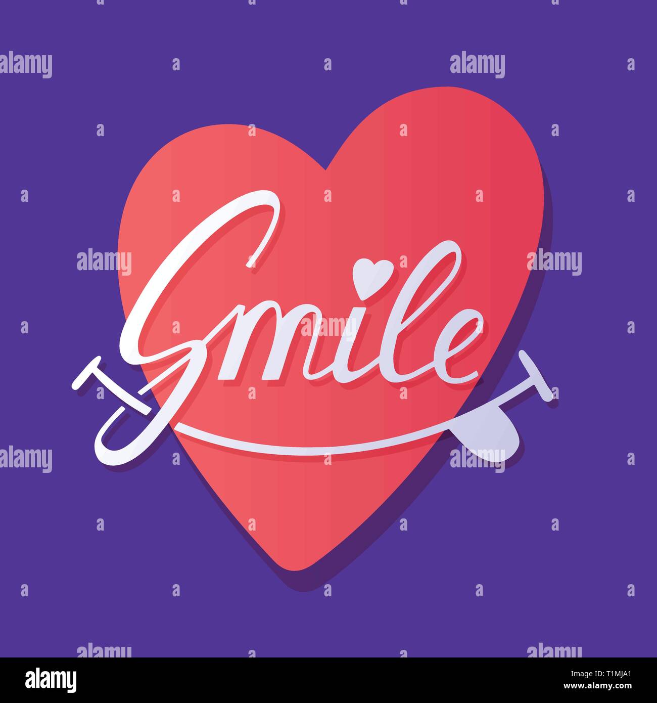 smile Inspirational hand draw lettering text with heart Stock Vector ...