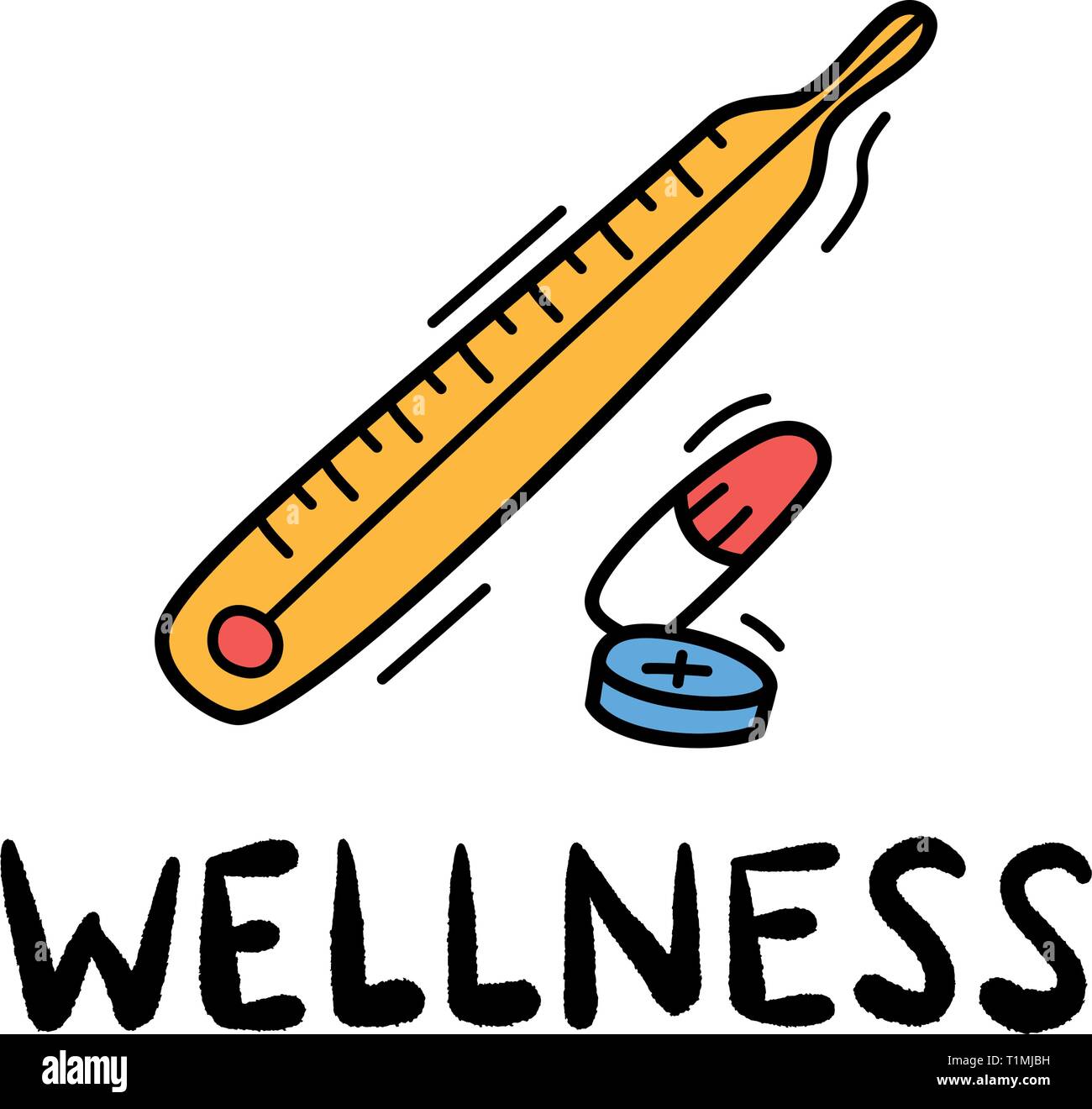 Hand draw doodle wellness medical thermometer icon in sketch style ...