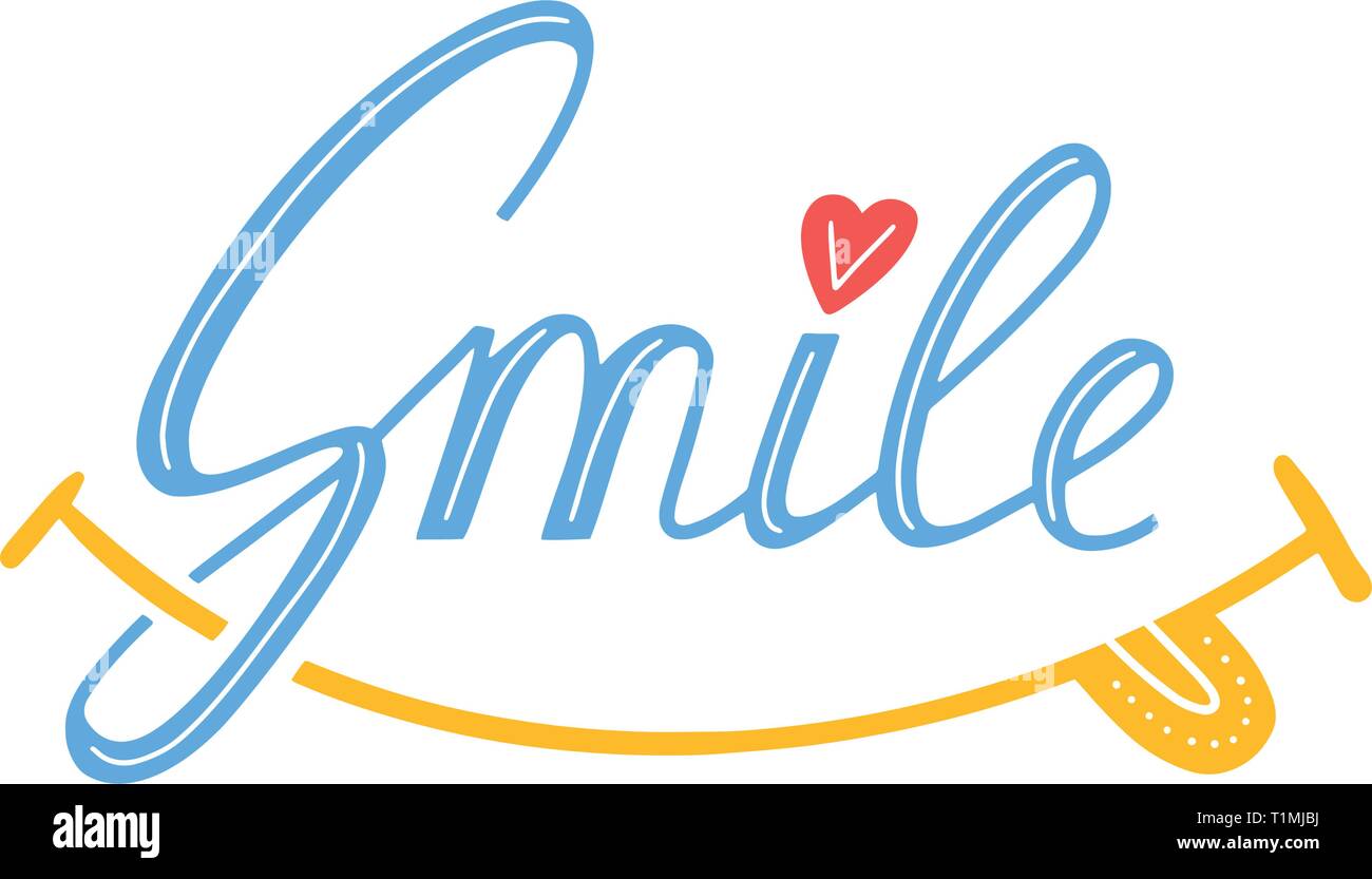 smile Inspirational hand draw lettering text with heart Stock Vector ...