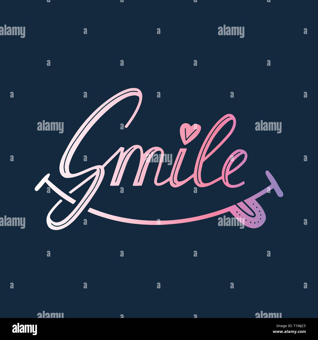 smile Inspirational hand draw lettering text with heart Stock Vector ...