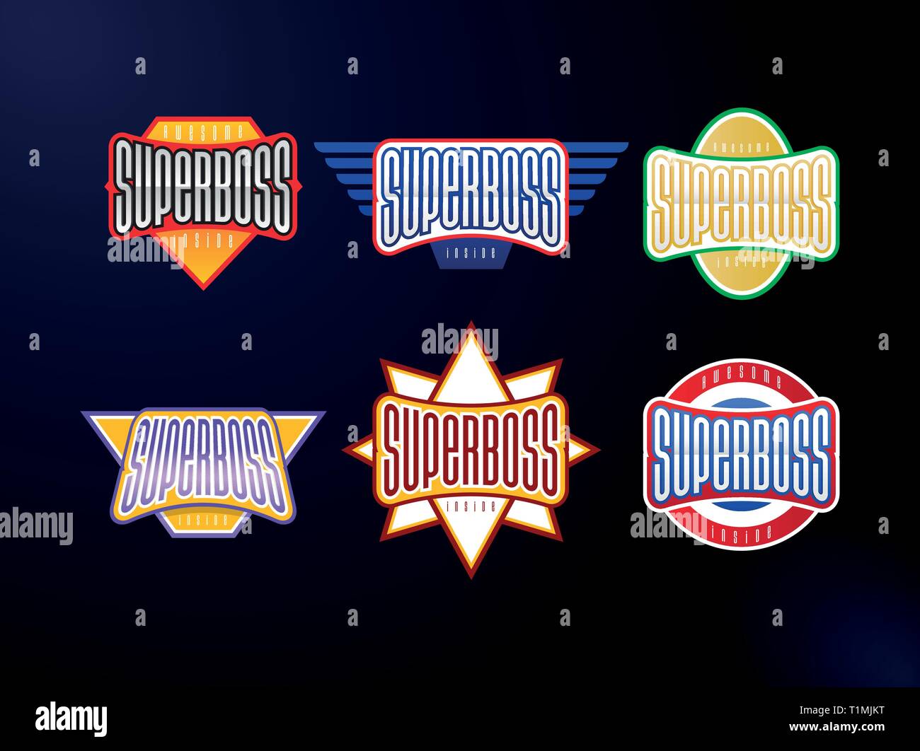 Sport emblem typography set. Super boss hero logotype sticker for your ...