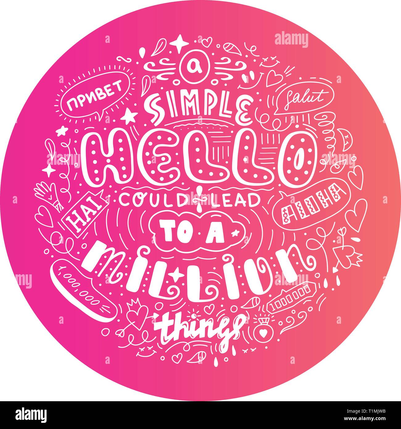 Lettering simple hello in different language doodle quote in sketch ...