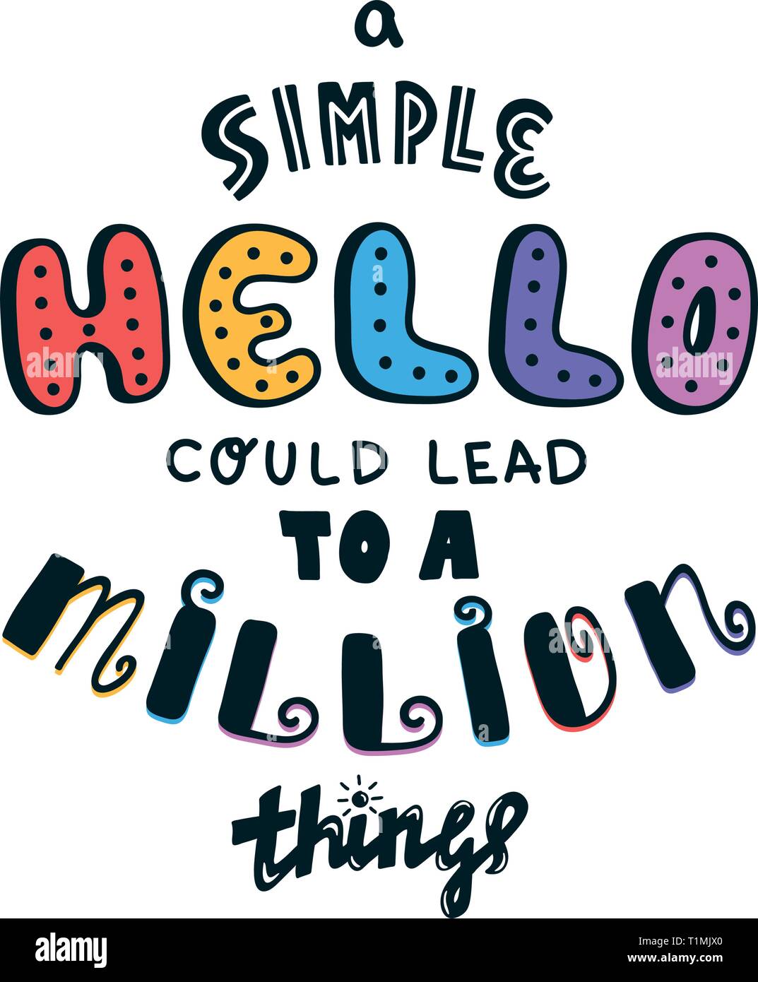 Lettering simple hello in different language doodle quote in sketch ...