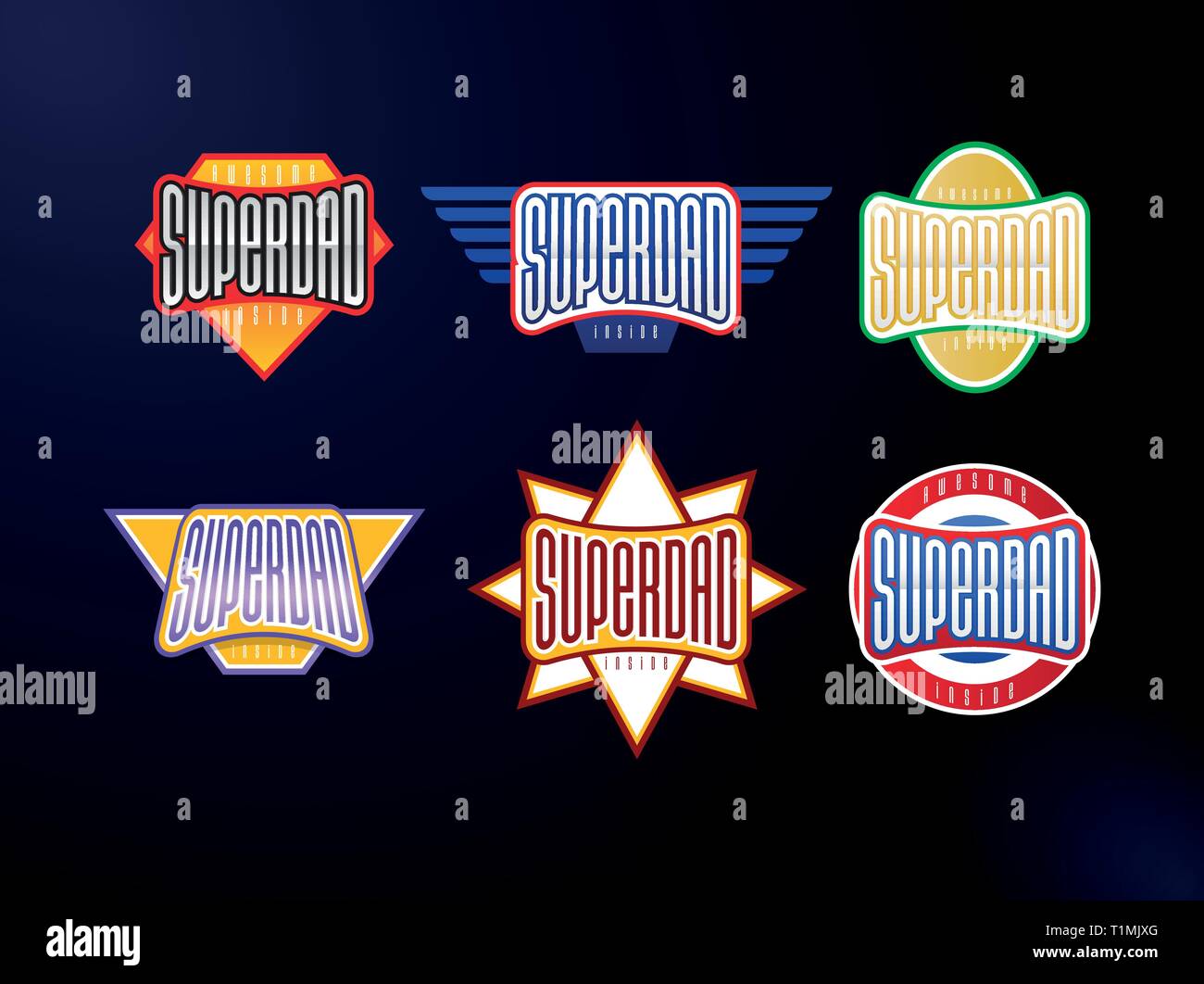 Sport emblem typography set. Super dad hero logotype sticker for your t ...