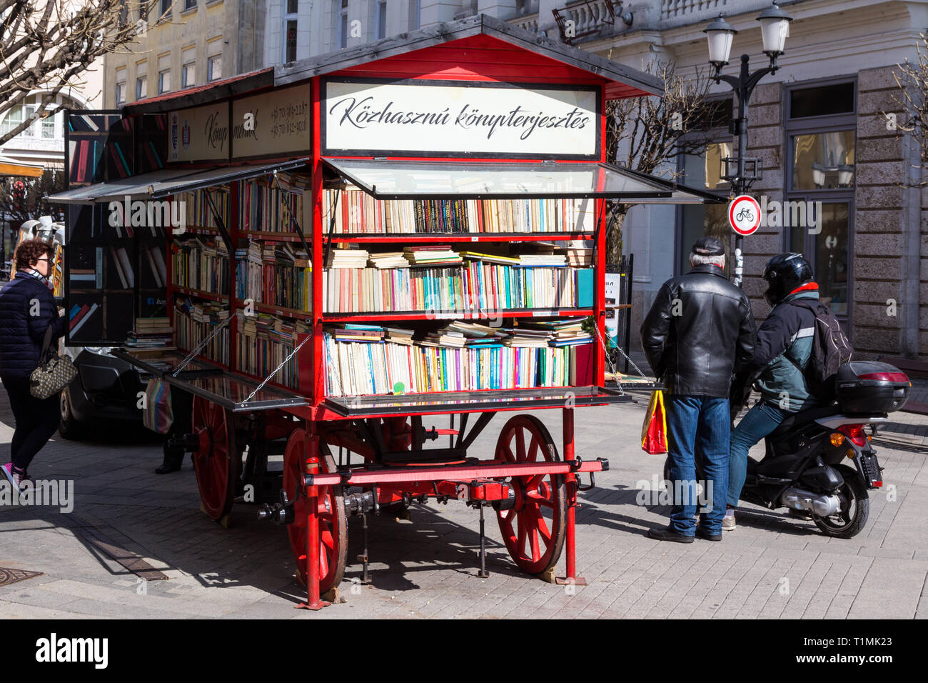 Book savers cart in Gyor, Hungary. Public book distribution for low ...