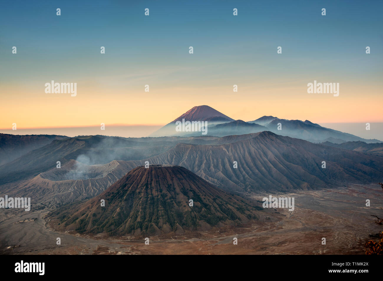 View of the volcanic landscape of Bromo Tengerr Semeru National Park ...