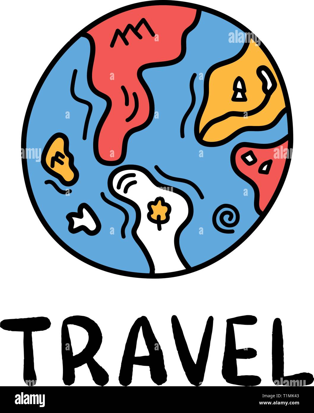 Cartoon travel earth or planet doodle lettering for decoration design ...