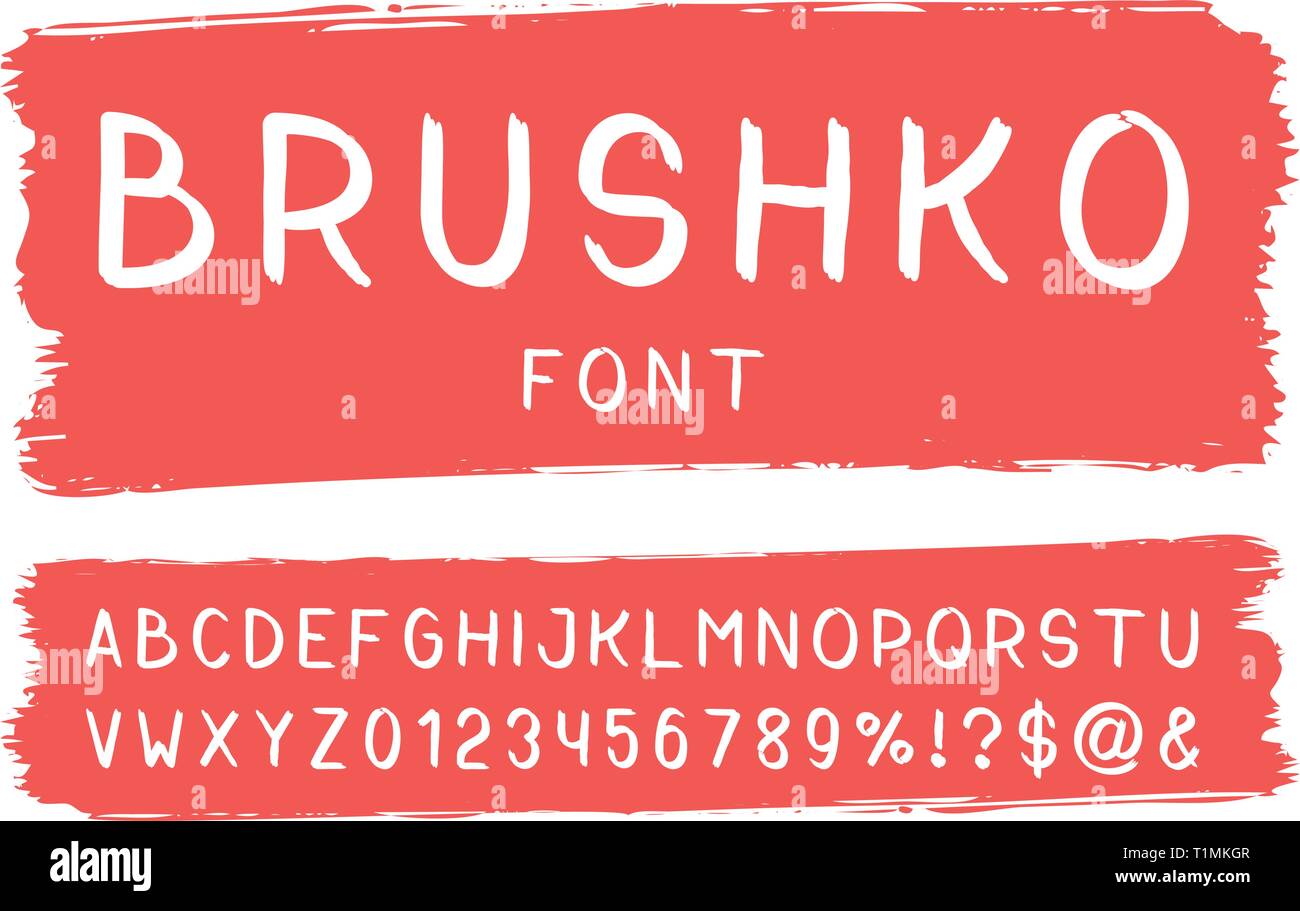 Bold brush sans serif font. Vector hand drawn artistic alphabet. Retro ...