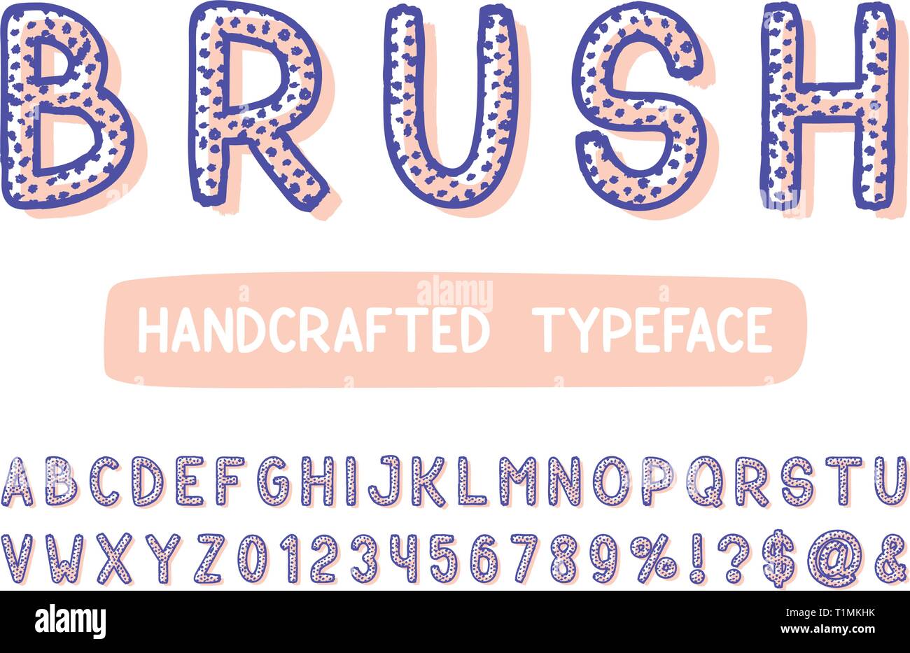 Bold brush sans serif font. Vector hand drawn artistic alphabet. Retro ...