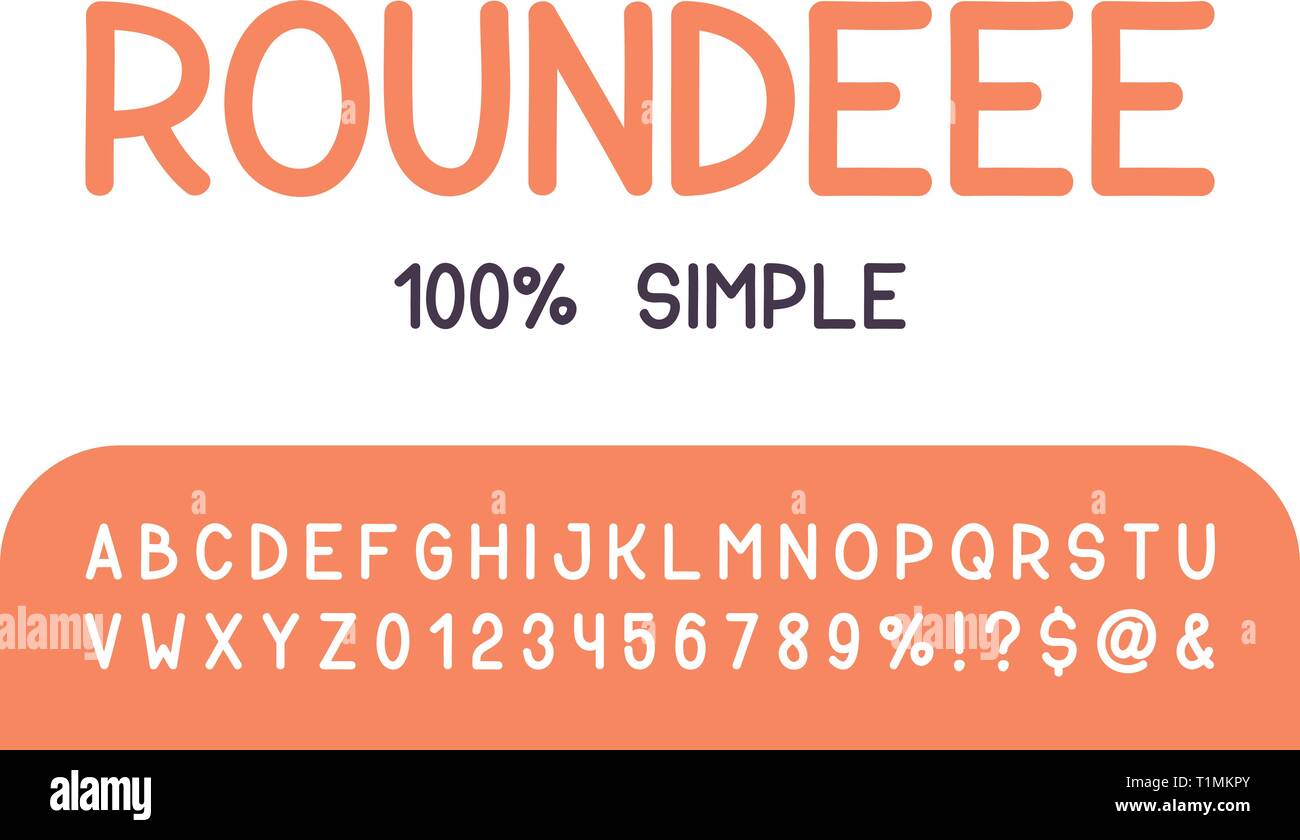 Round brush sans serif font. Vector hand drawn artistic alphabet. Retro ...