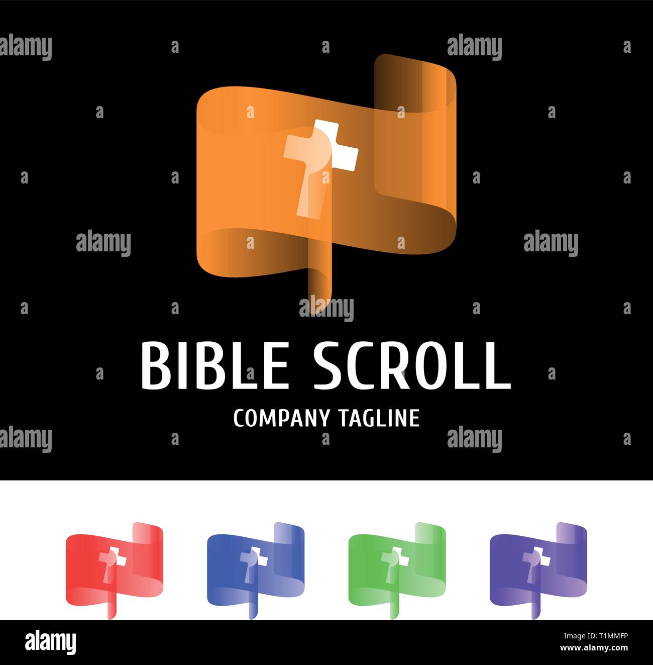 Biblical scroll with a cross in the center logo design. Logotype for a ...