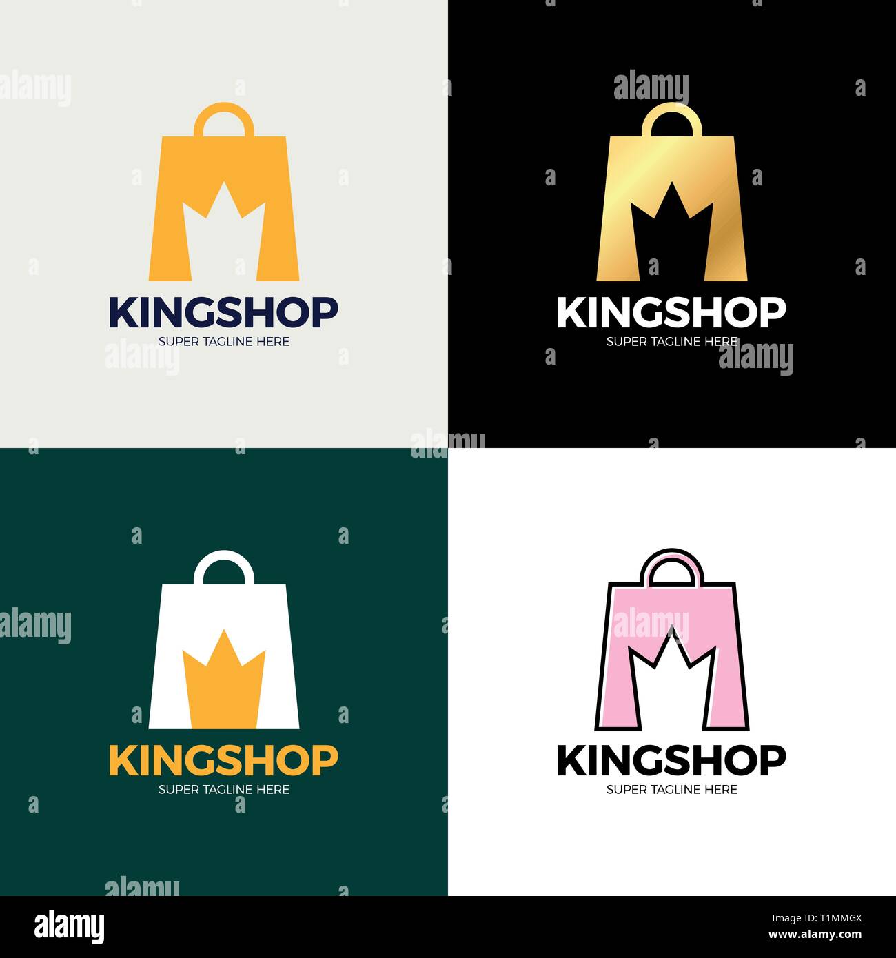 Shopping bag and crown in negative space. Vector crown king shop logo ...