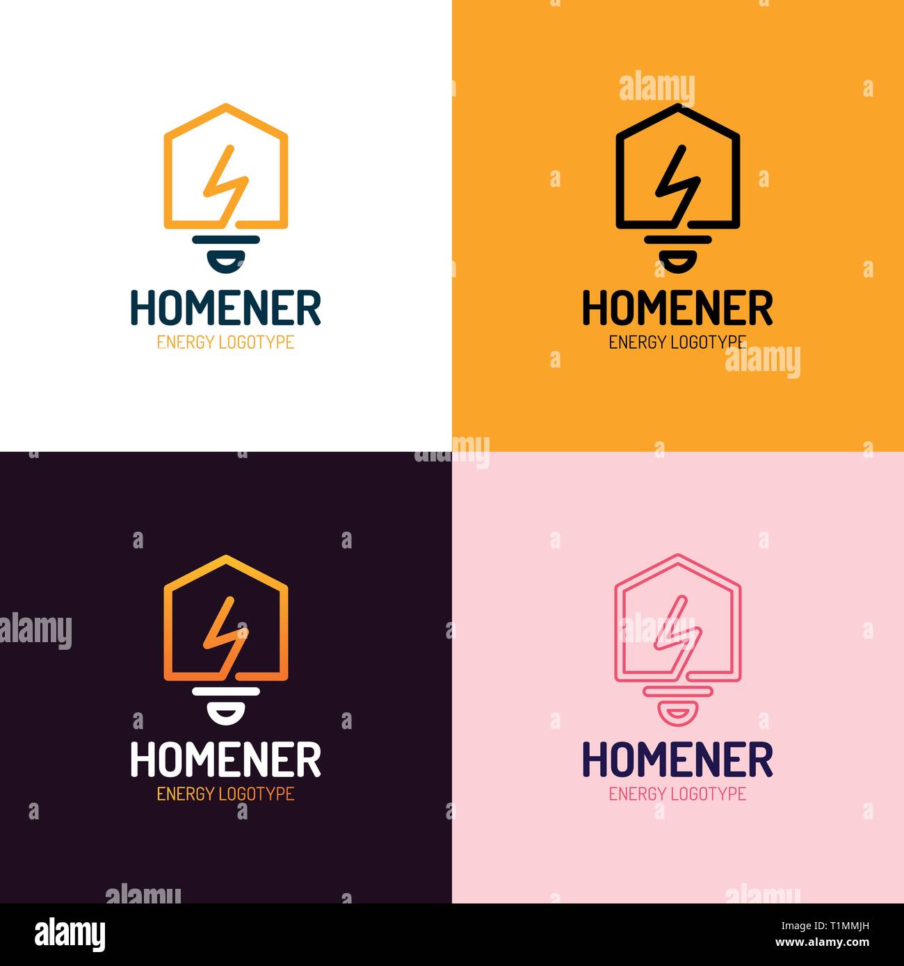 Lighting bulb shaped smart home sign icon, smart house logo vector set ...