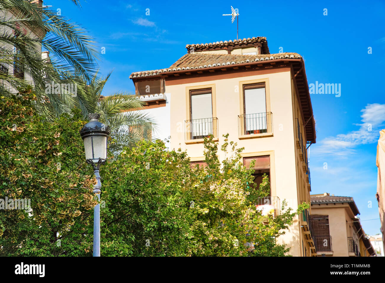 Granada streets and Spanish architecture in historic city center Stock ...