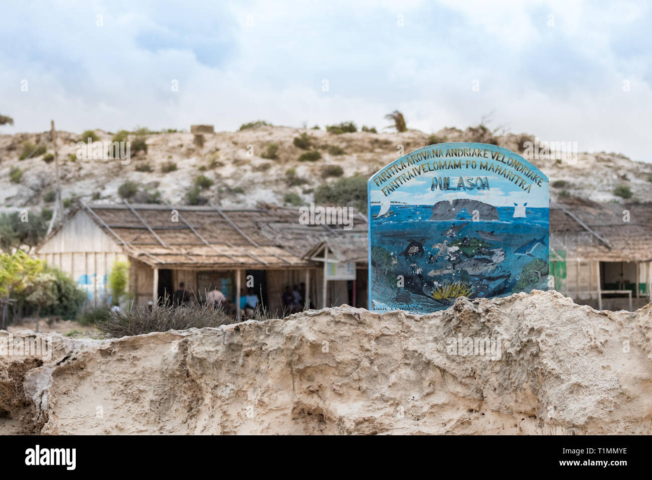 Andavadoaka, Madagascar - January 13th, 2019: The welcome board in the ...