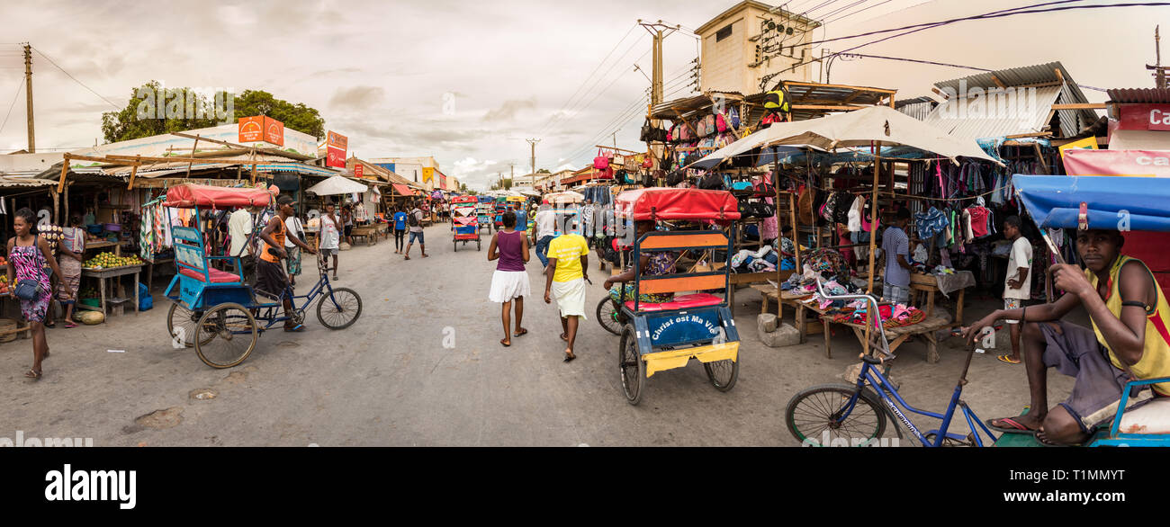 Toliara, Madagascar - January 10th, 2019: Panoramic view of the food ...