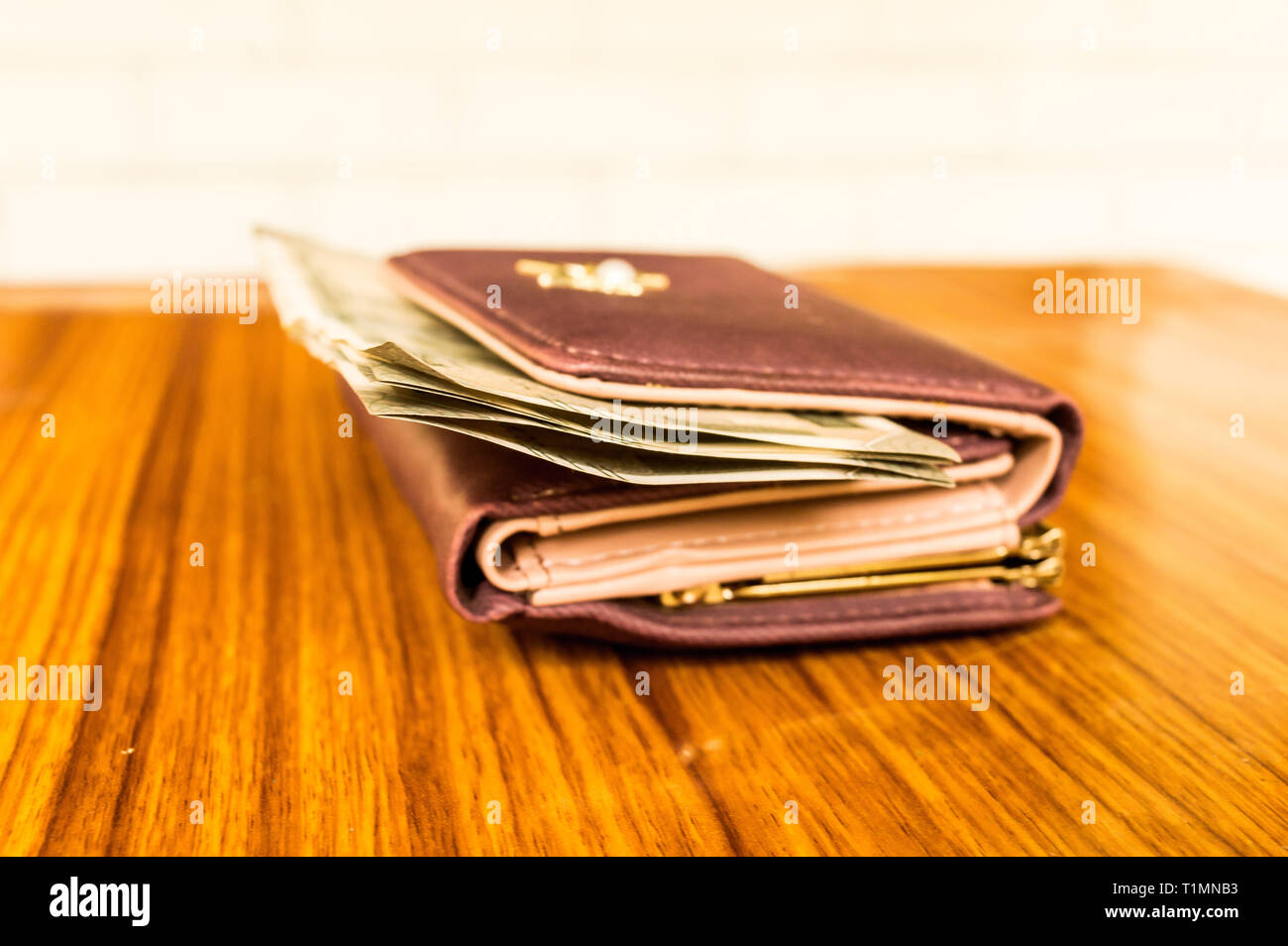 Indian five hundred (500) rupee cash note in brown color wallet leather ...